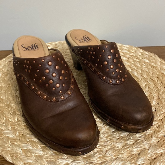 Sofft | Shoes | Sofft Womens Brown Leather Mule Clogs Size 65 | Poshmark